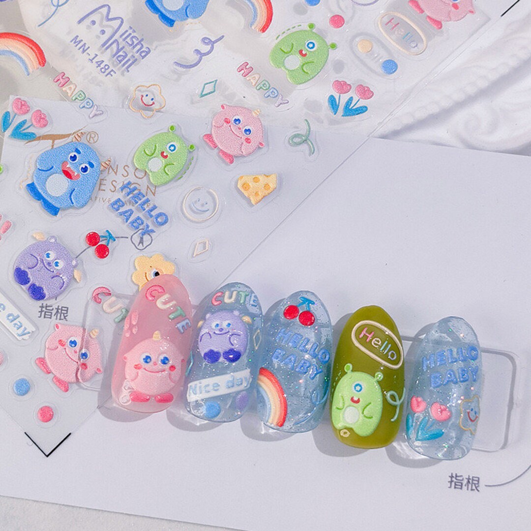 5D Cute Cartoons Nail Stickers, Characters Nail Art Decals, Embossed ...