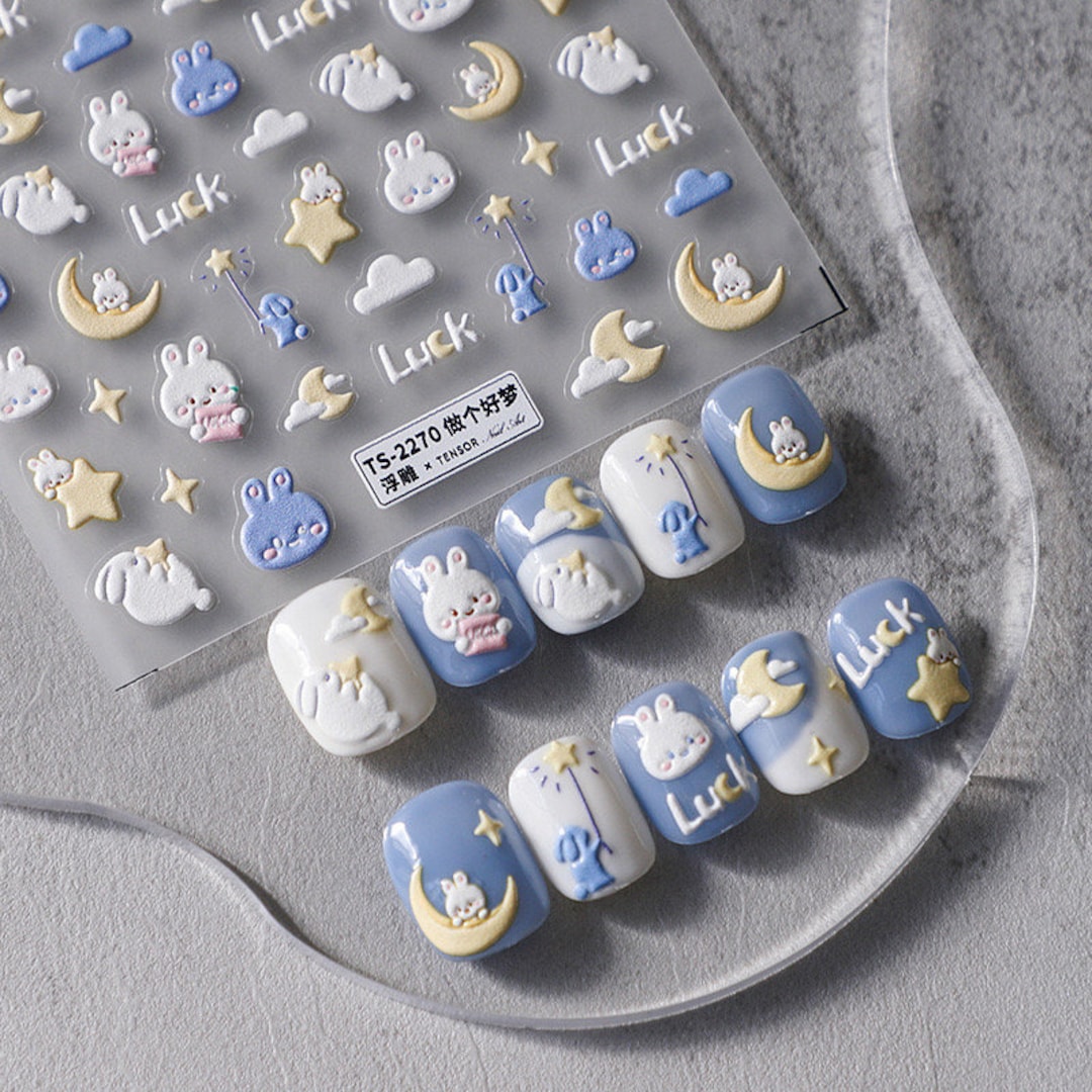 5D Cute Ribbit Nail Art Decals Bunny Nails Stickers Moon and - Etsy