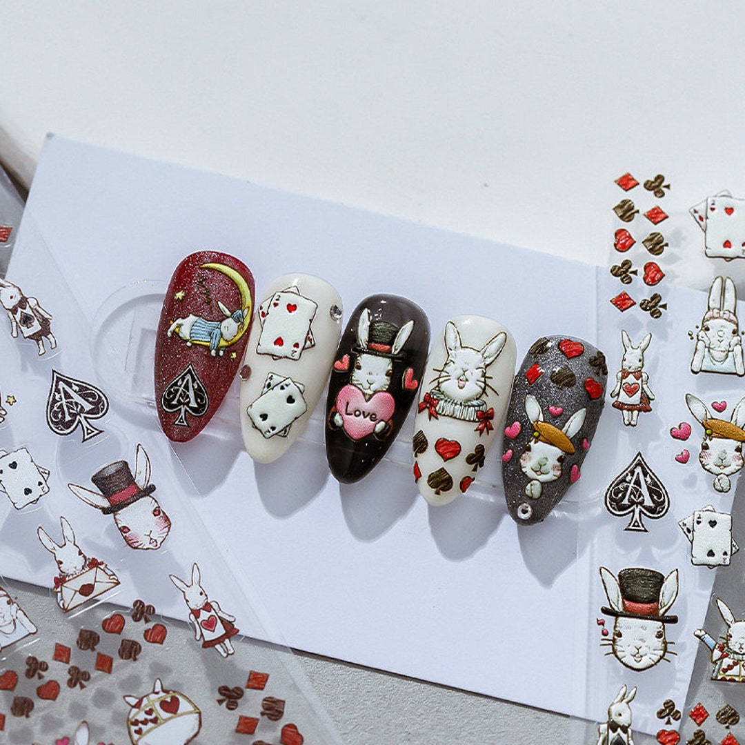 5D Cute Ribbit Nail Art Decals, Bunny Nails Stickers, Playing Card Nail ...