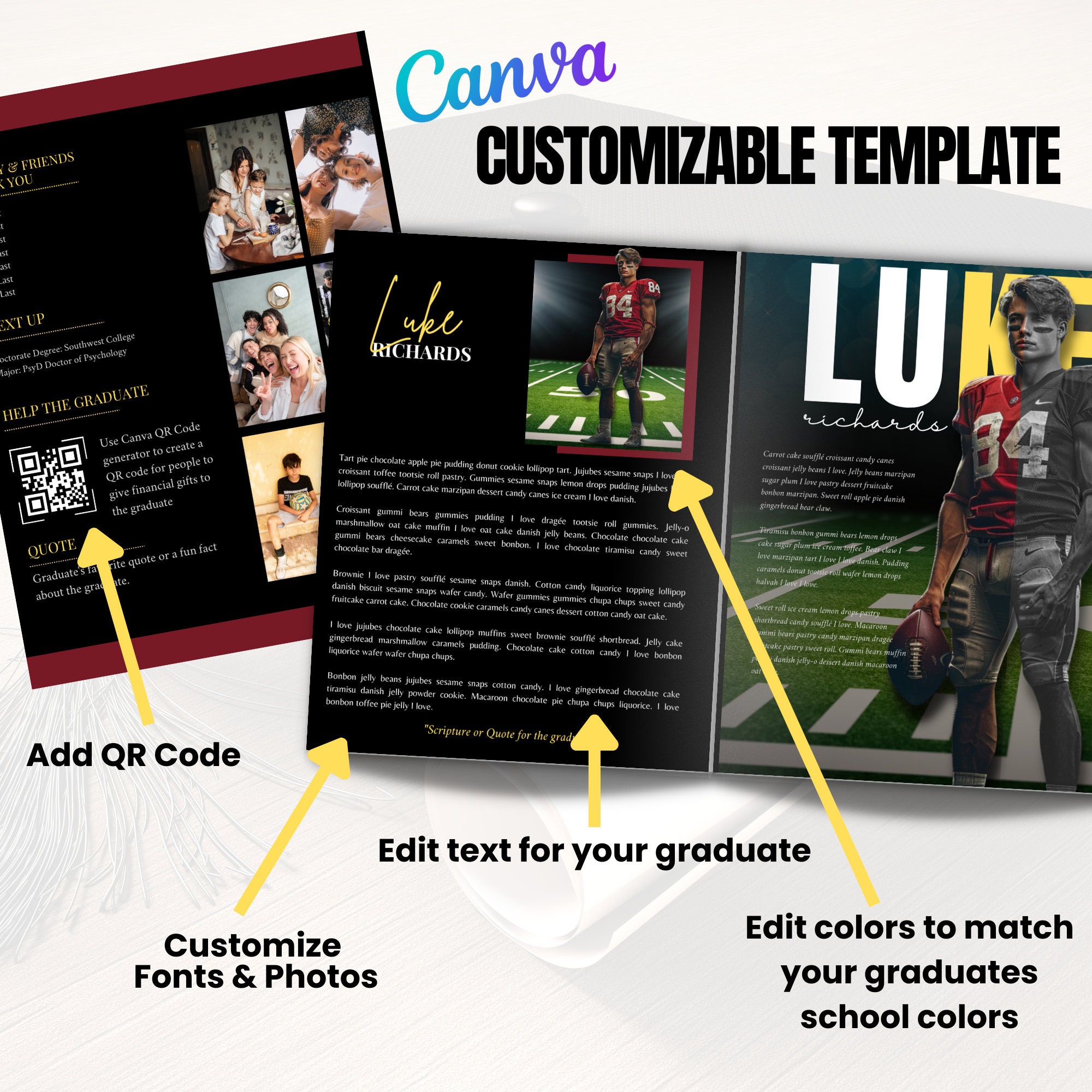 Football Magazine Template | Senior Graduation Invitation | Senior ...