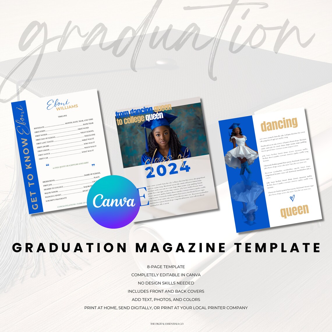 Stunning Graduation Magazine Template | Digital Grad Invitation ...