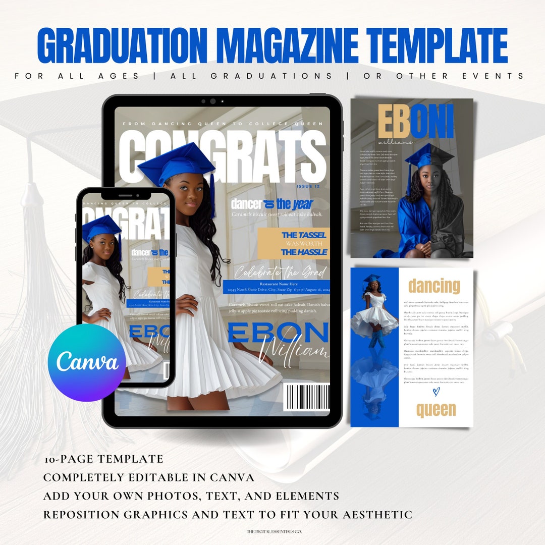 Stunning Graduation Magazine Template | Digital Grad Invitation ...