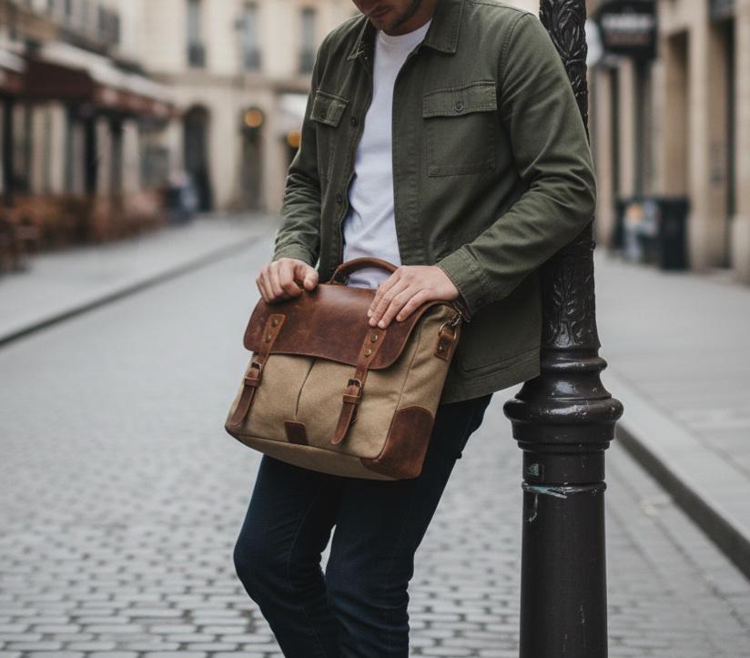 Personalized Waxed Canvas Laptop Messenger Bag: Leather Trim Office Bag ...
