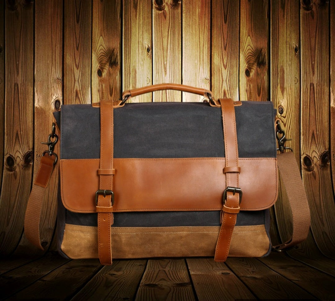 Personalized Wax Canvas Laptop Bag, Canvas Messenger Bag, Waxed Canvas ...