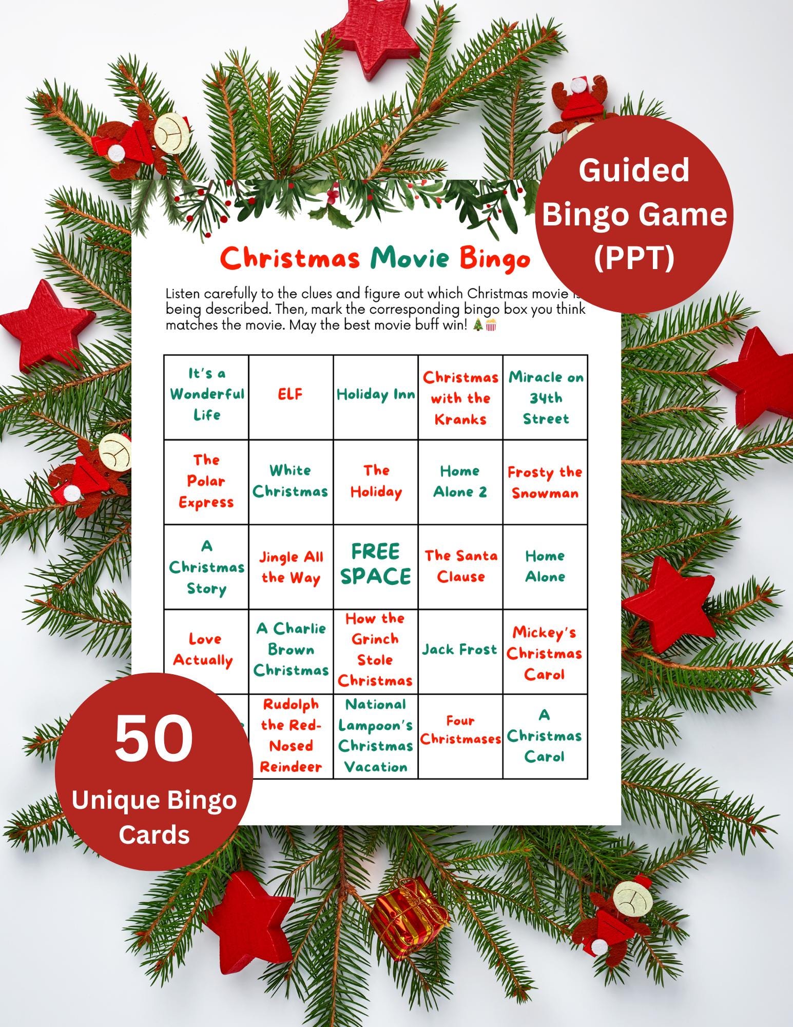 Christmas Bingo Movie Game Printable,christmas Bingo,christmas Games ...