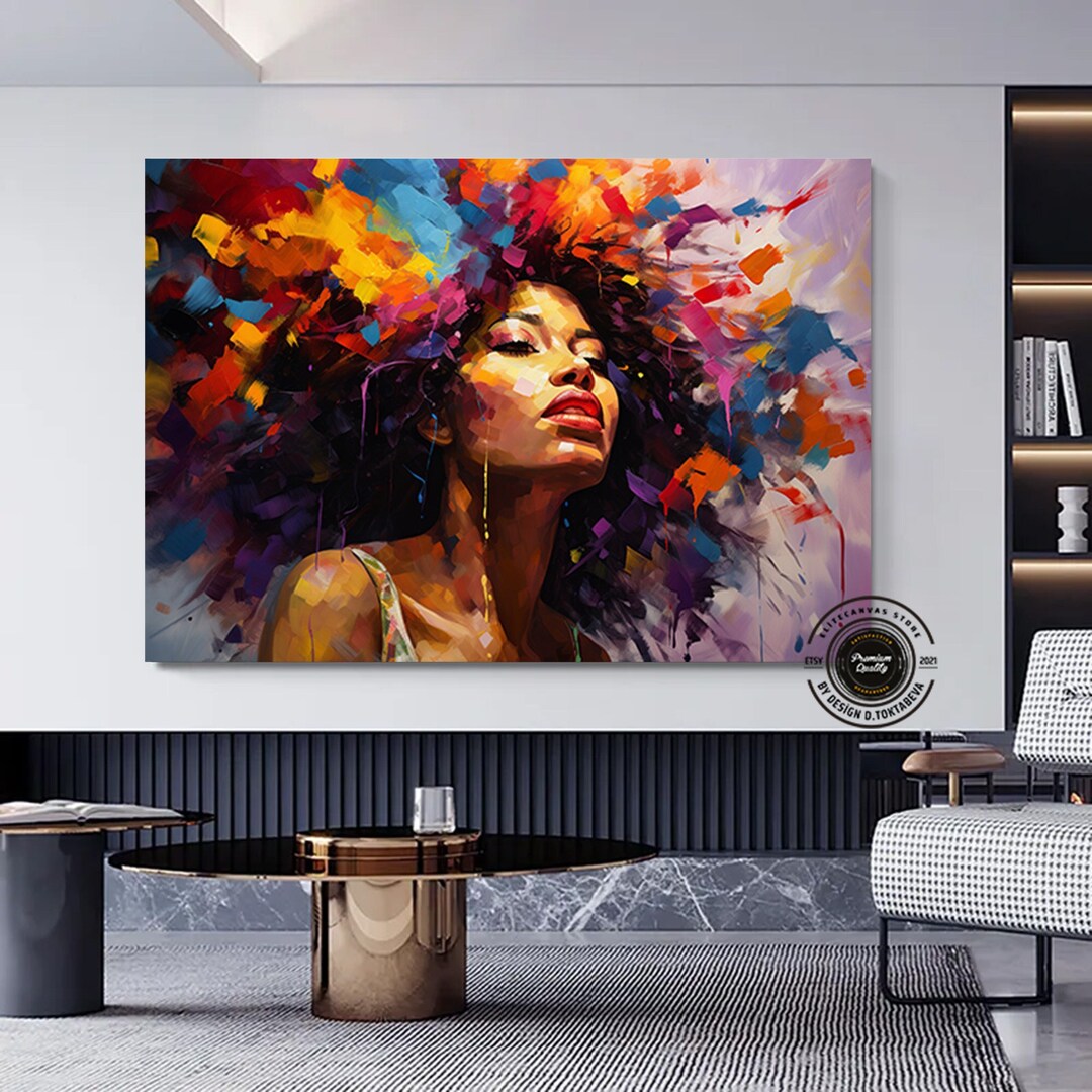 African American Art Canvas Large, Black Woman Portrait Art, Abstract ...