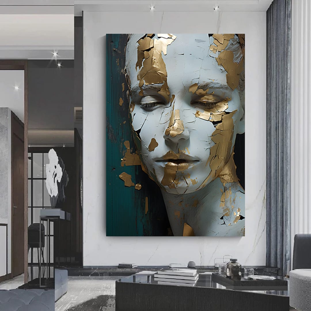 Gold Woman Portrait Artwork of Woman Wall Art,golden Color Painting ...