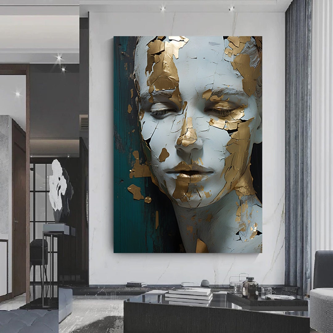 Gold Woman Portrait Artwork Of Woman Wall Artgolden Color Etsy