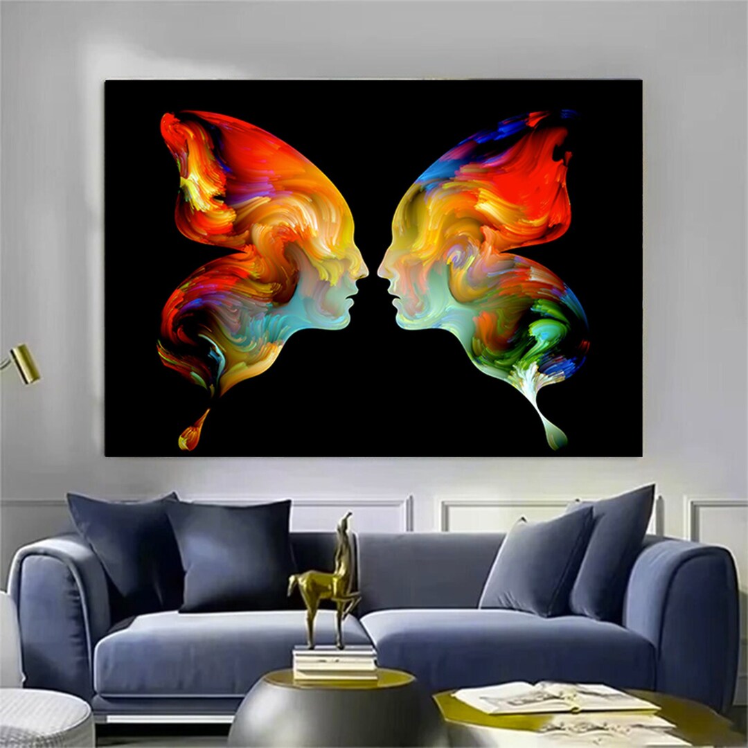 Colorful Abstract Couple Silhouette, Woman and Man Canvas Art, Modern ...
