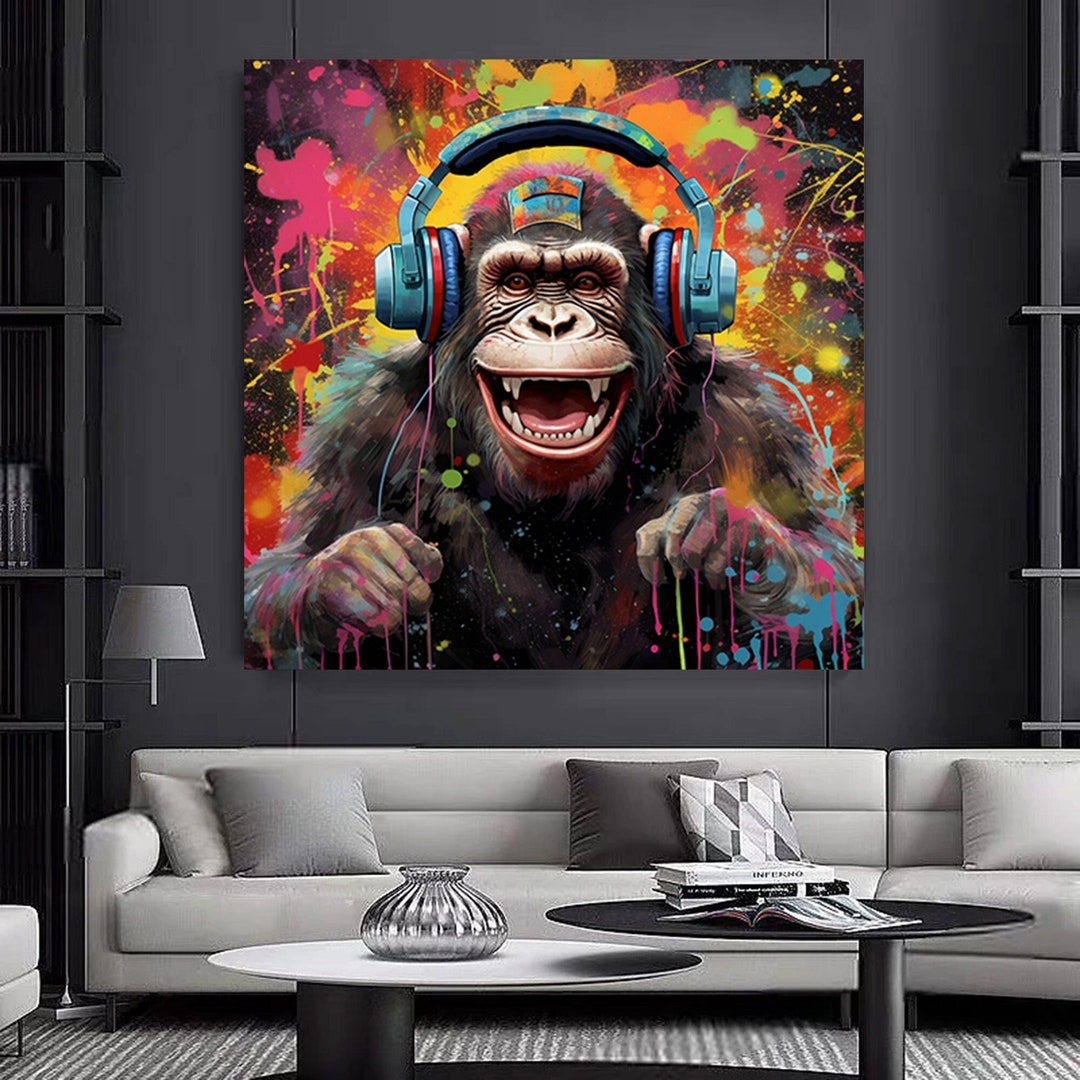 Abstract Graffiti Monkey, Funny Gorilla Wall Art Picture, Colorful ...