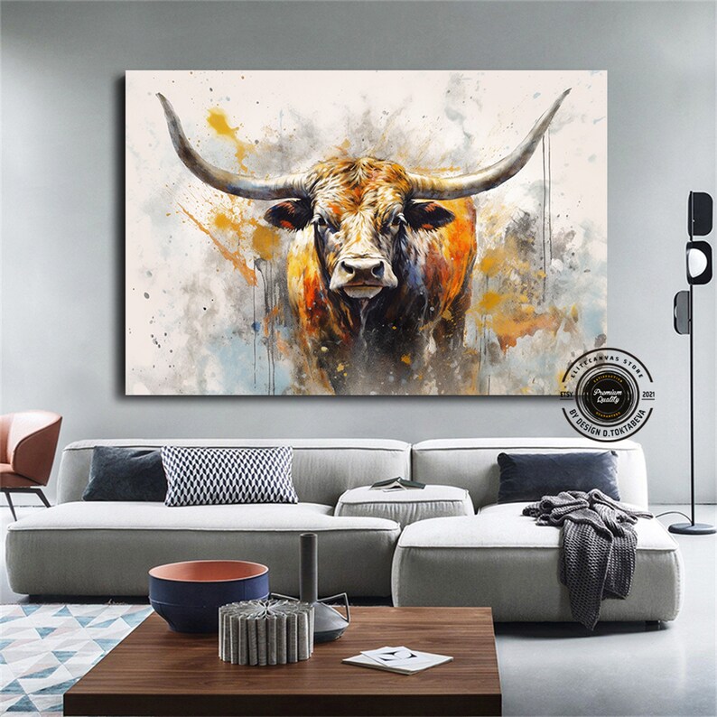 Bull Canvas Painting,colorful Bull,bull Painting Art,bull Wall Decor ...