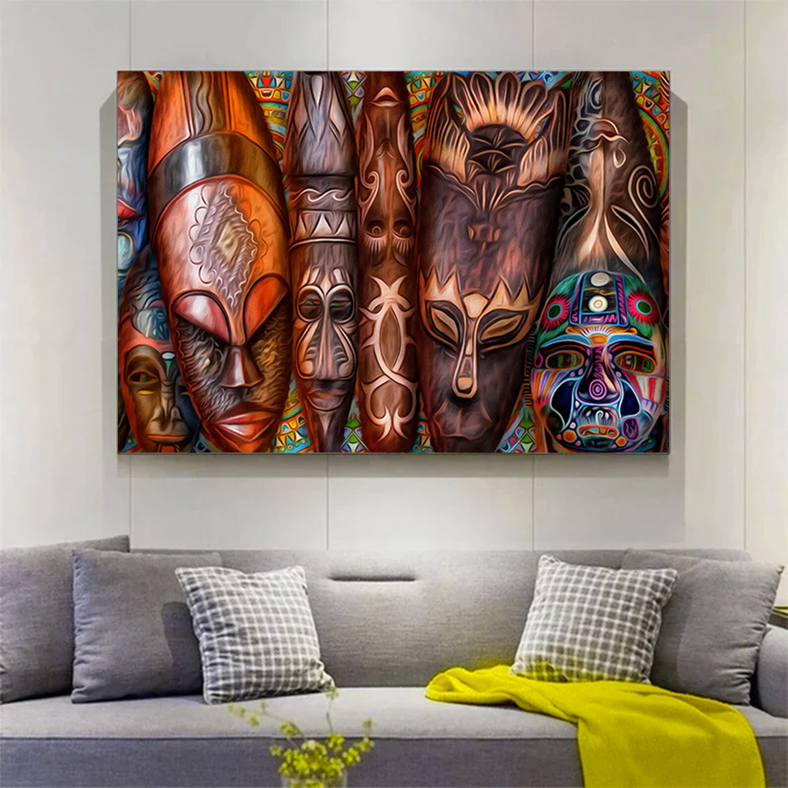 African Tribal Mask Canvas Wall Art African Mask Canvas Ethnic Home ...