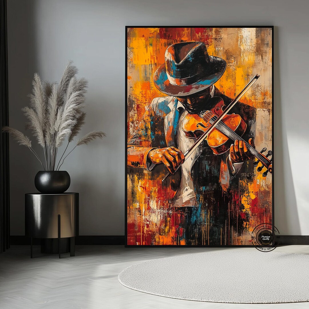 Violin Player Painting Canvas, Man With Violin Wall Art, Music Room ...