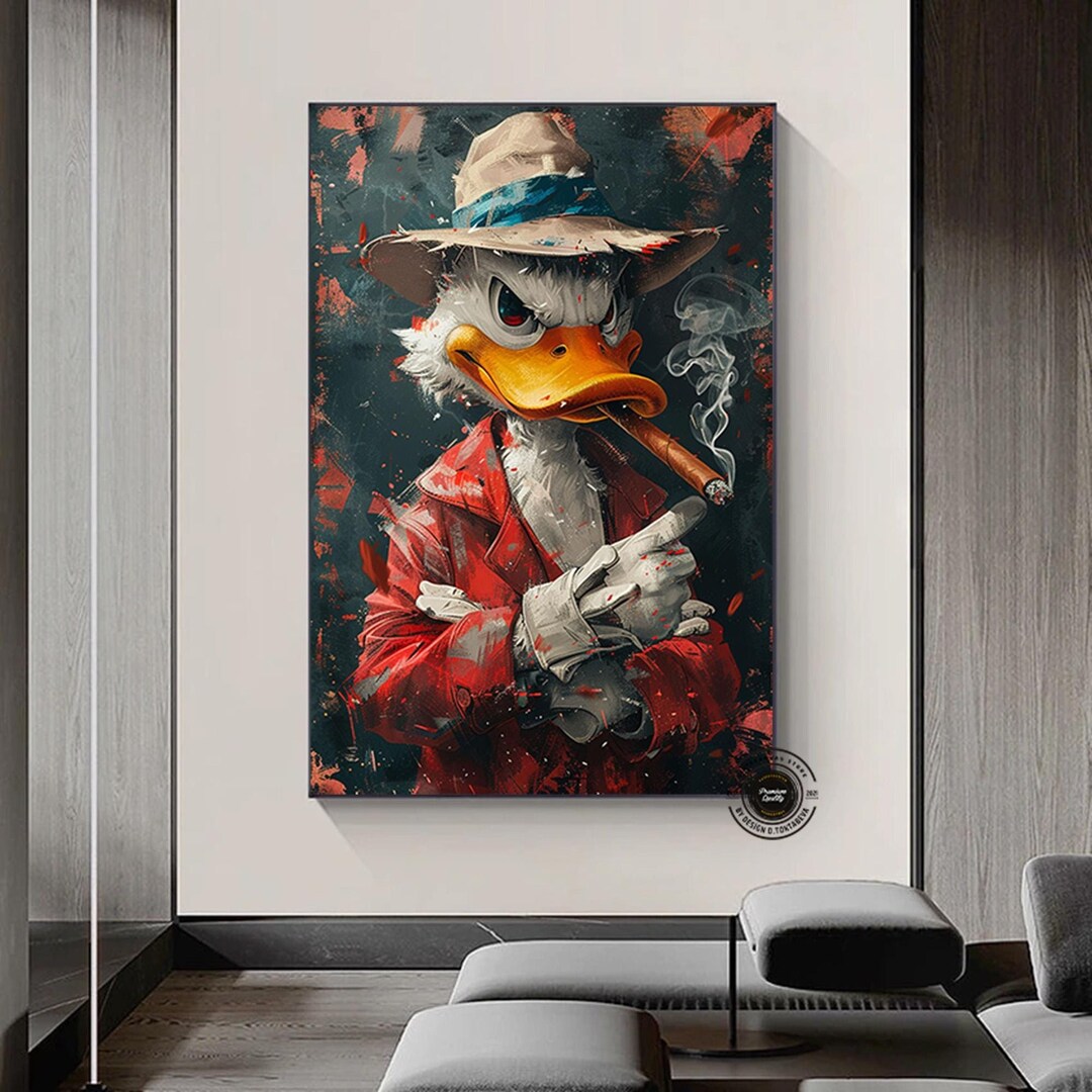 Pintura em tela de retrato antigo de pato fumando, decoração eclética ...