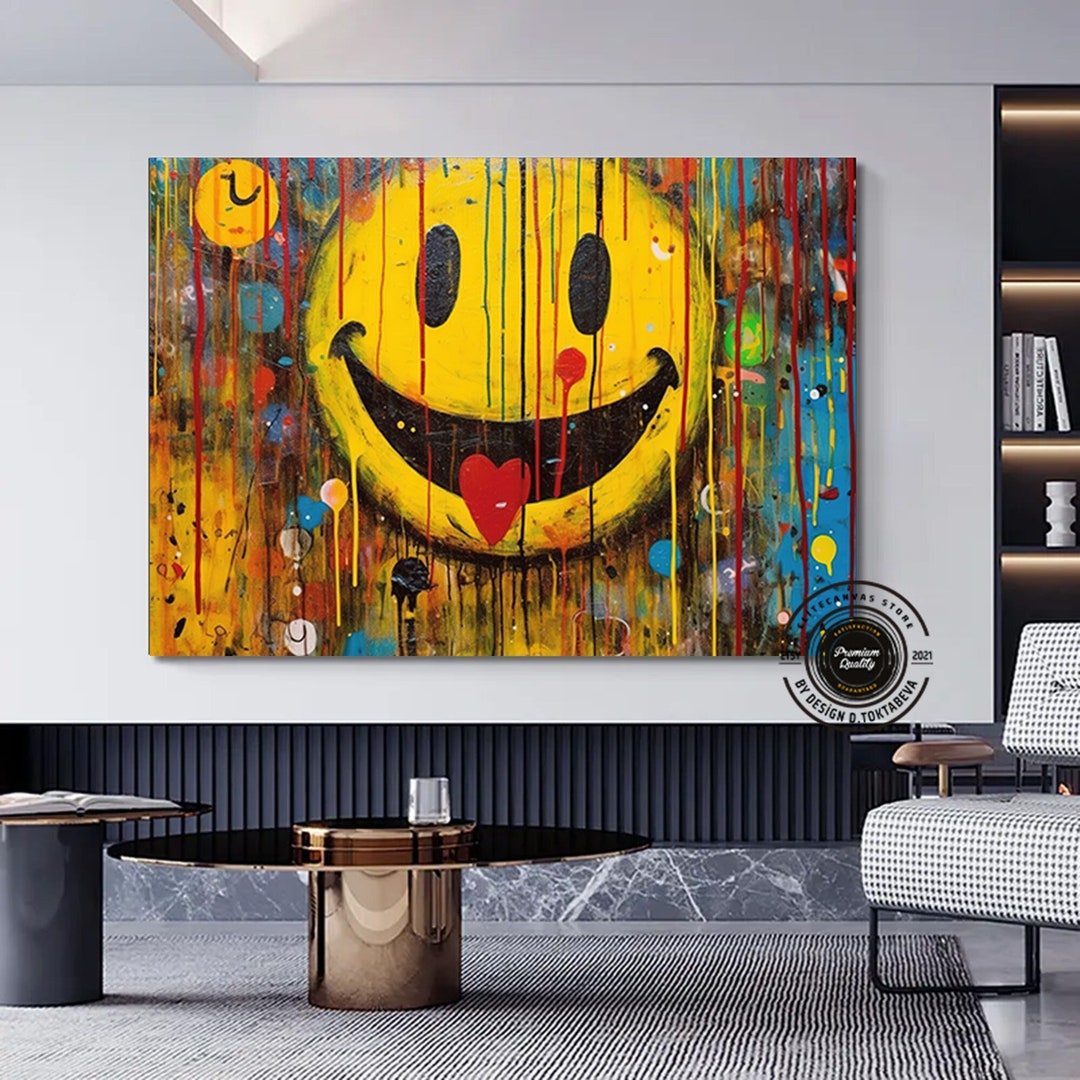 Graffiti Smiley Face Canvas, Street Art Painting, Pop Culture Wall Art ...