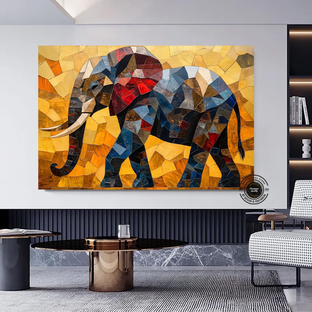 Mosaic Elephant Wall Art Print - Modern Abstract Animal Decor - Museum ...