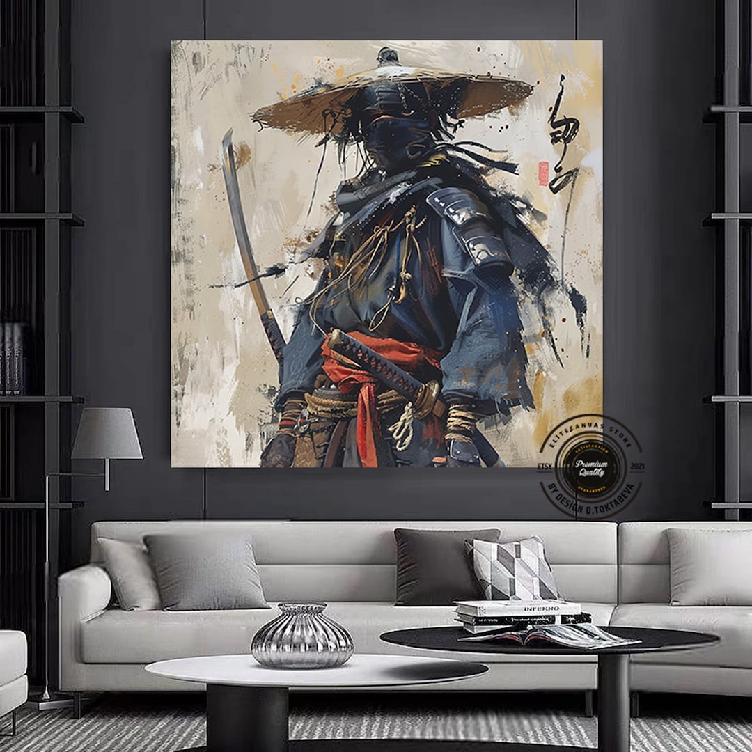 Oil Painting Style Samurai Canvas Wall Art, Samurai Wall Decor. Samurai ...