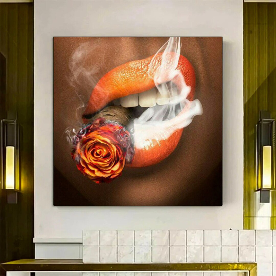 Woman Smoking Cigar Canvas Print, Fashion Lip Art - Etsy