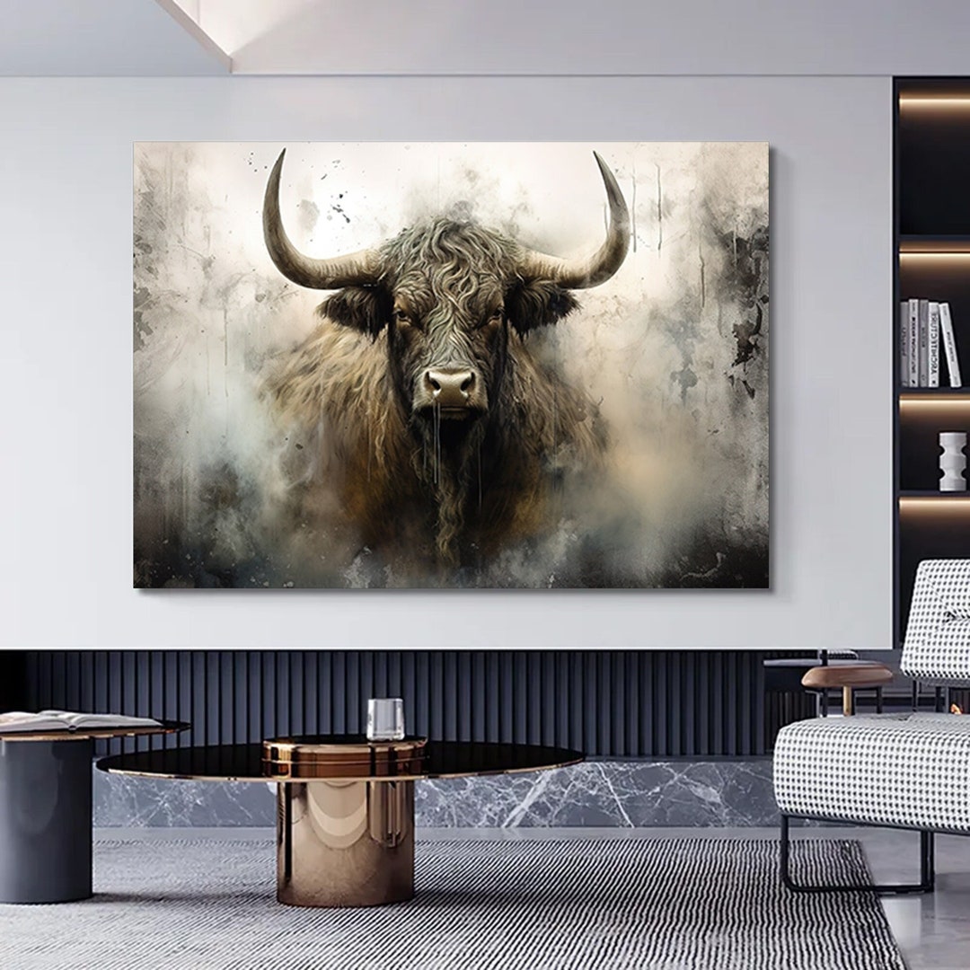 Bull Canvas Painting,colorful Bull,bull Painting Art,bull Wall Decor ...