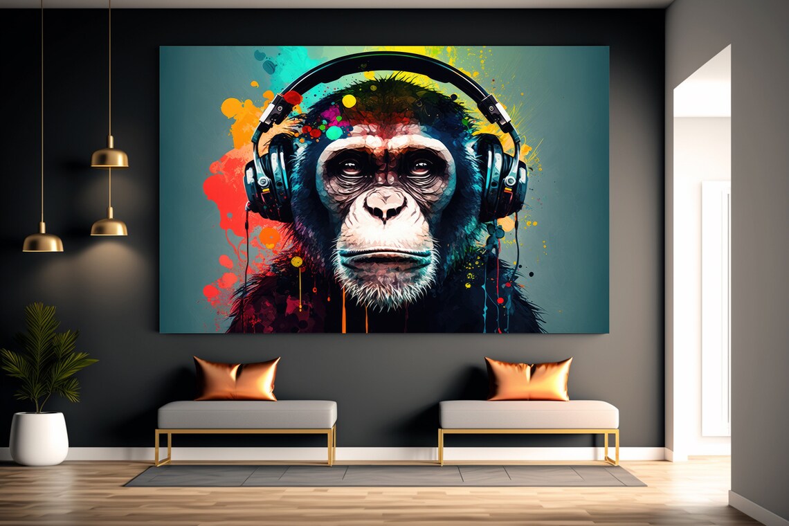 Graffiti Monkey Canvas Art, Colorful Chimp With Headphones - Etsy
