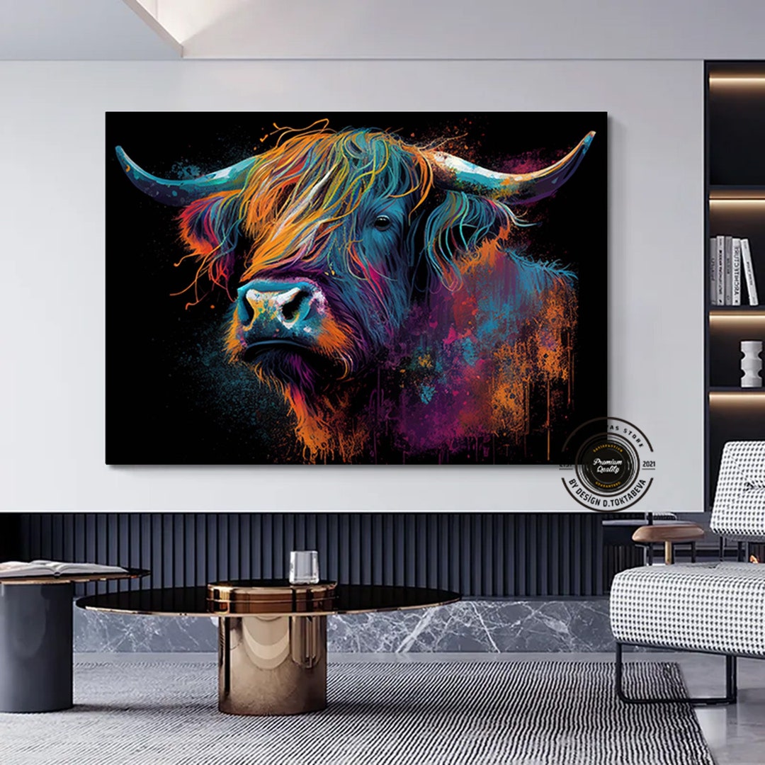 Bull Canvas Painting,colorful Bull,bull Painting Art,bull Wall Decor ...