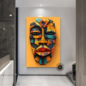 African Mask Canvas Painting: Traditional Wall Art Decor - Etsy