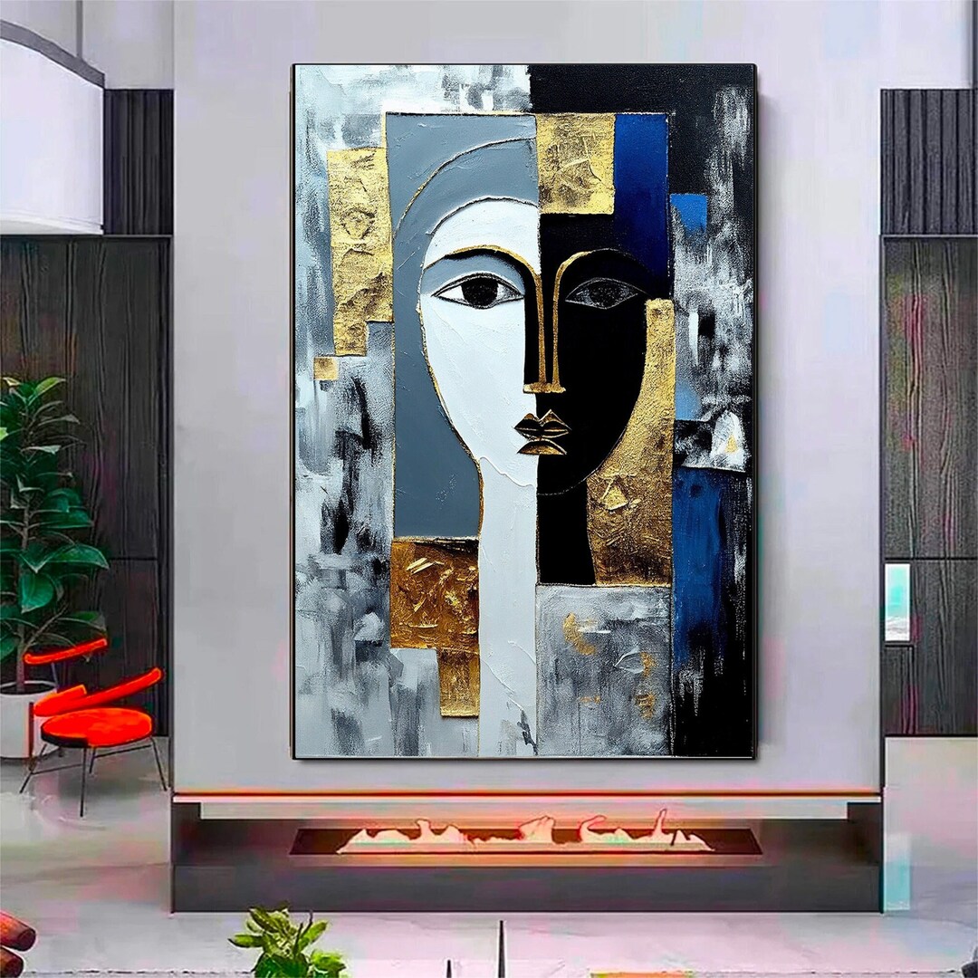 Abstract Face Canvas Painting, Modern Portrait Wall Art - Etsy
