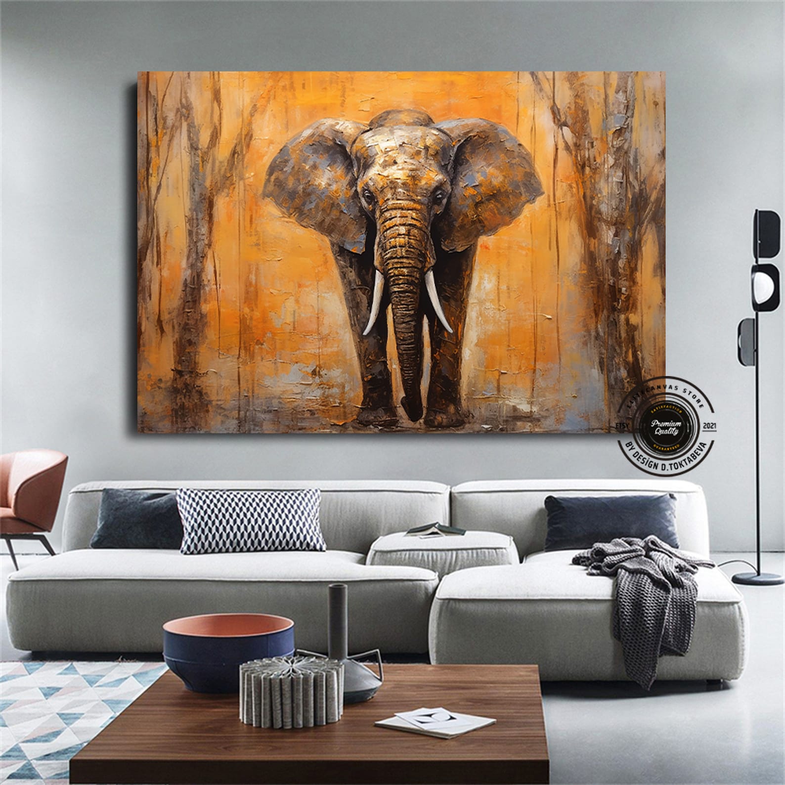 Colorful Elephant Canvas Painting: Abstract Animal Wall Decor - Etsy