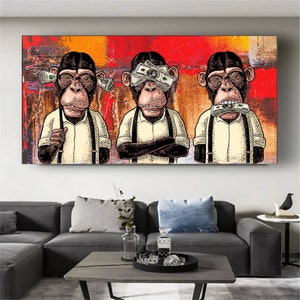 3 Monkey Special Design Canvas Art , 3 Thoughtful Monkeys , Monkey ...