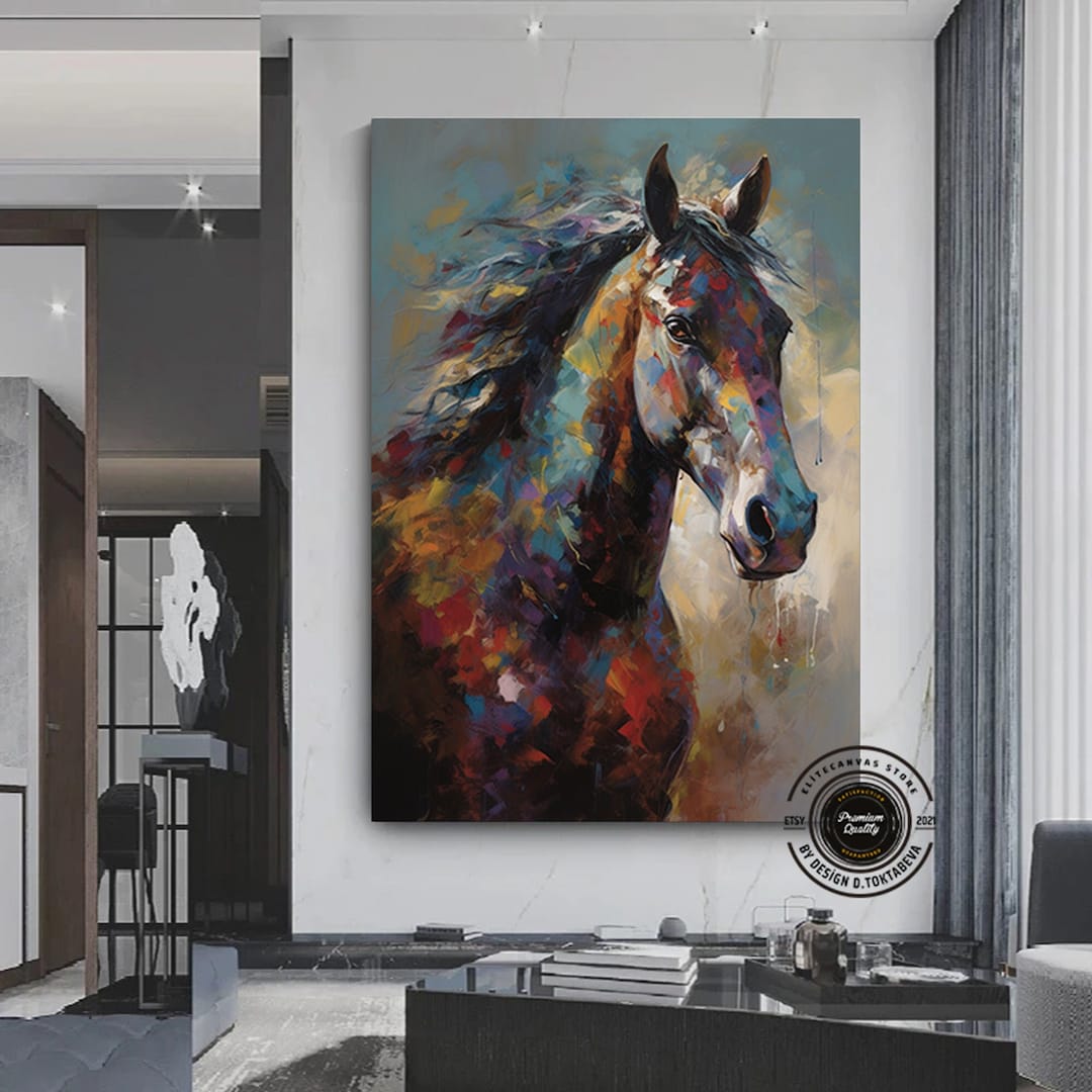Abstract Horse Painting: Colorful Wall Art Print on Canvas - Etsy