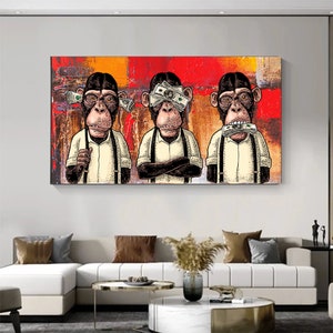 3 Monkey Special Design Canvas Art , 3 Thoughtful Monkeys , Monkey ...