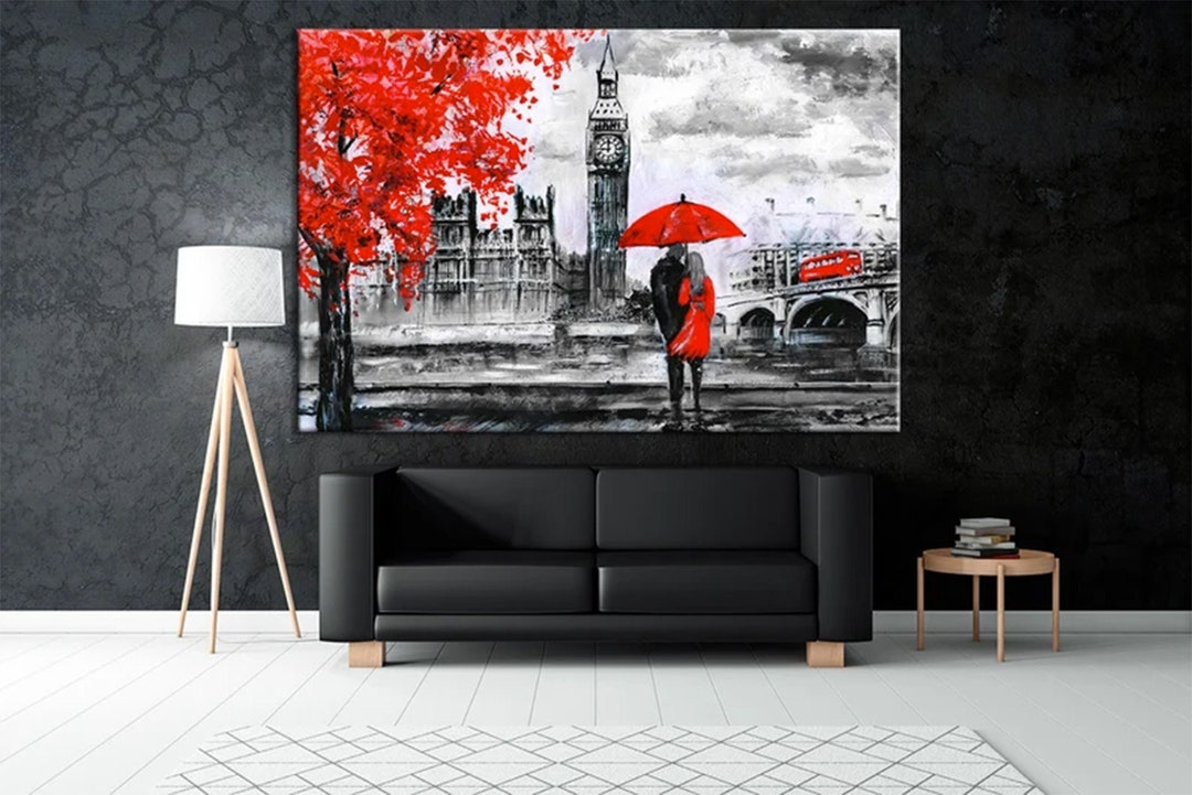 Modern Art Canvas, London Art, Umbrella Canvas Art, Red Umbrella Art ...