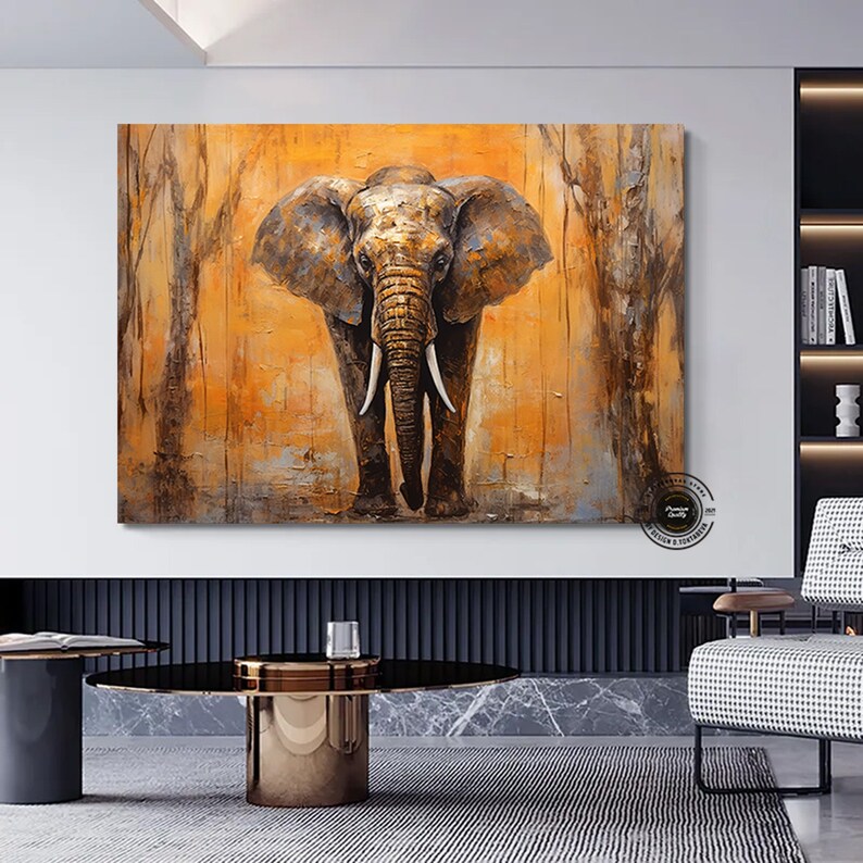 Colorful Elephant Canvas Painting: Abstract Animal Wall Decor - Etsy