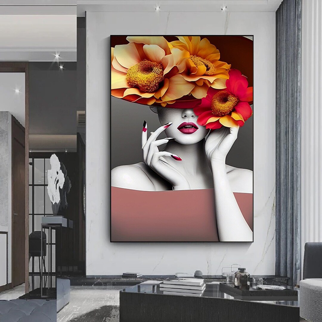 Flower Woman Wall Art, Rose Head Woman, Fashion Woman, Blooming Head ...