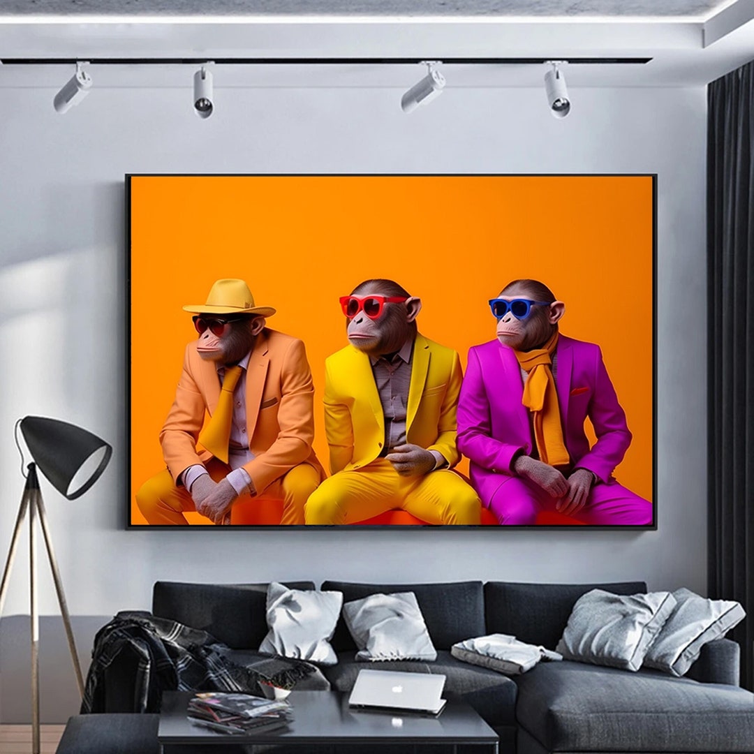 3 Monkey Canvas Art , 3 Thoughtful Monkeys , Monkey Canvas , Wise ...