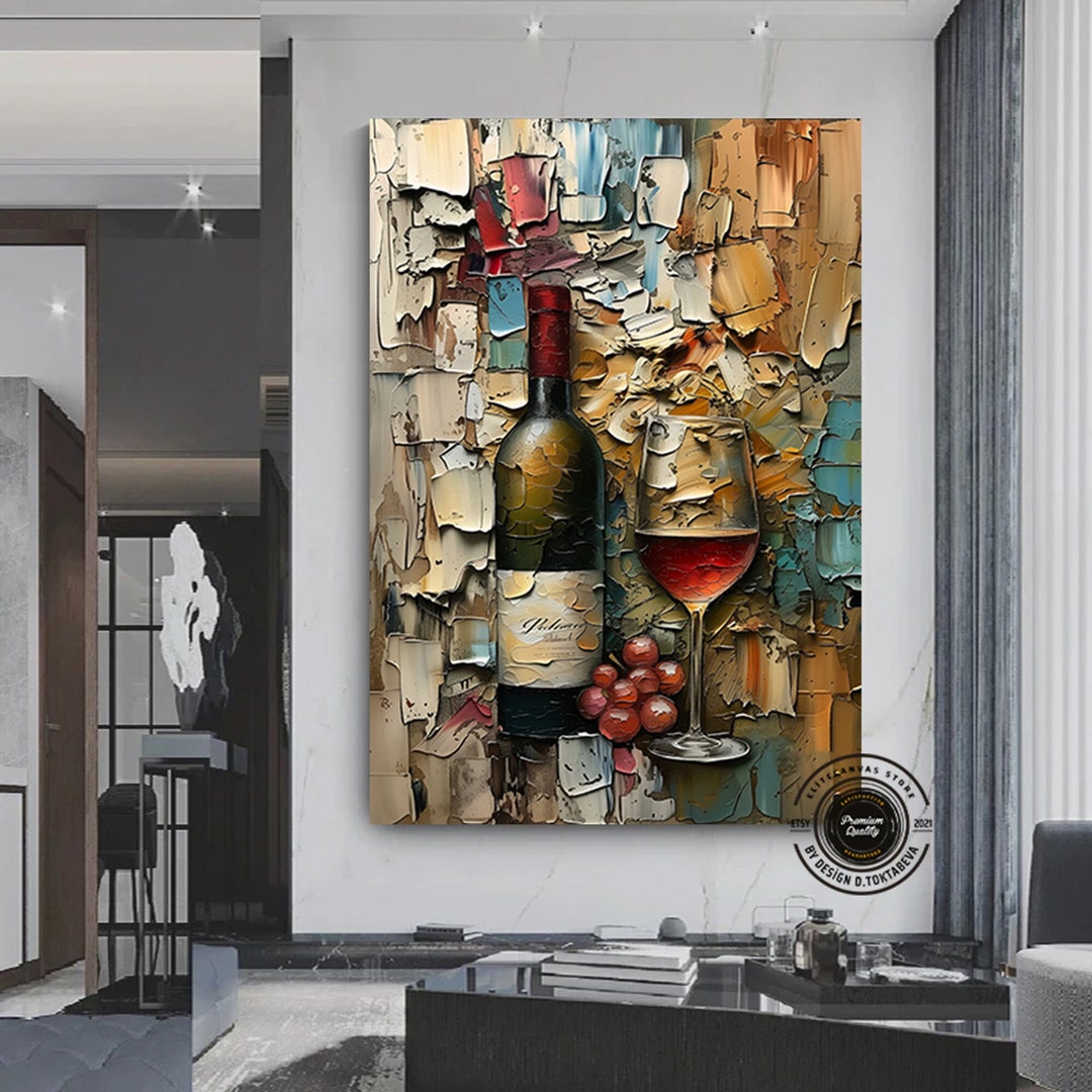 Wine Bottle Canvas Wall Art Wine Glass Canvas Wall Decor Red Wine ...