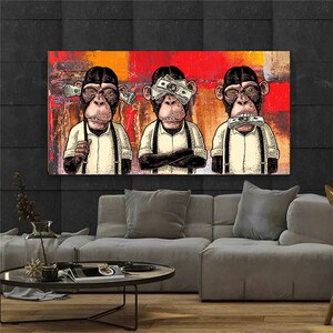 3 Monkey Special Design Canvas Art , 3 Thoughtful Monkeys , Monkey ...