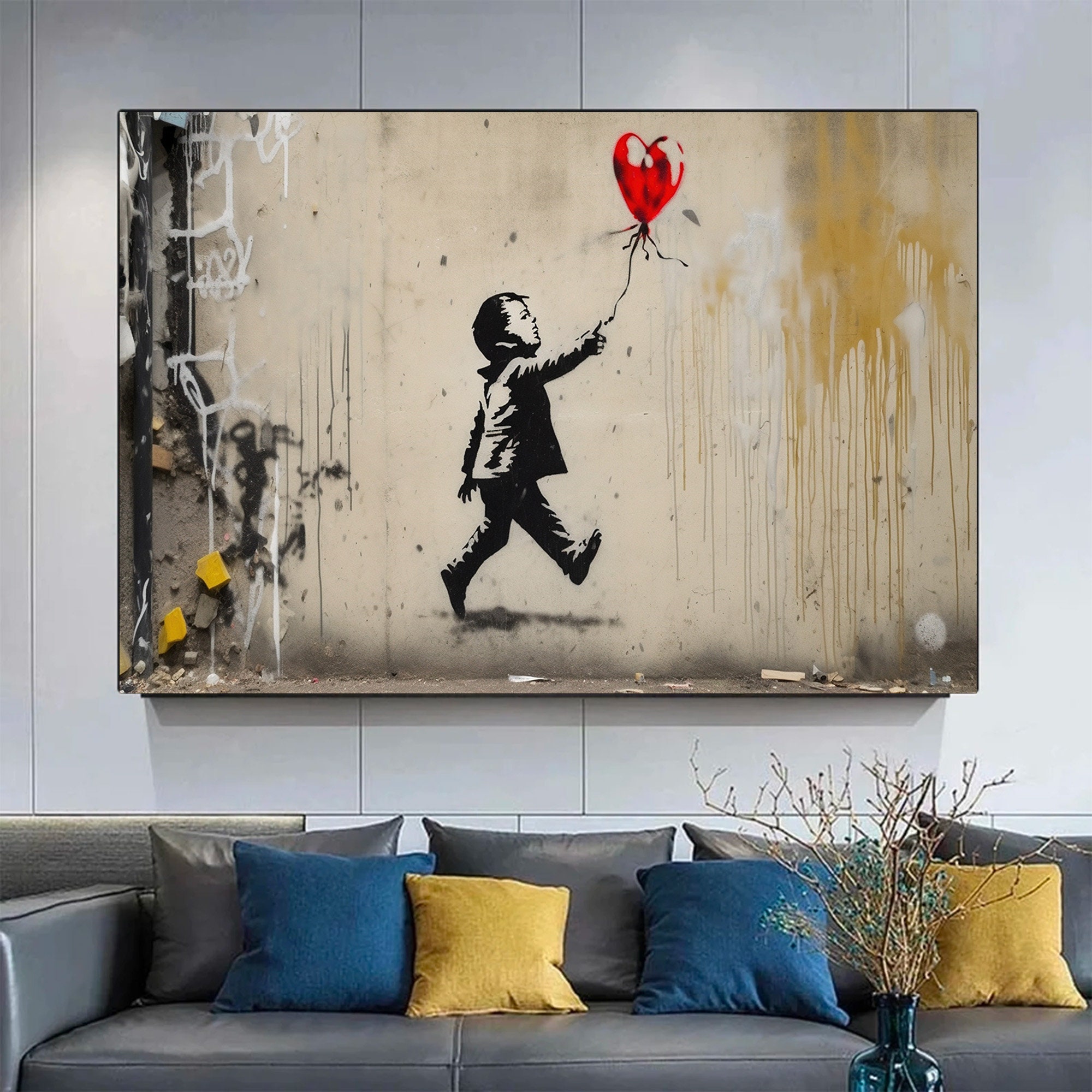 Banksy Boy Flying With Balloon Canvas Banksy Balloon Canvas - Etsy
