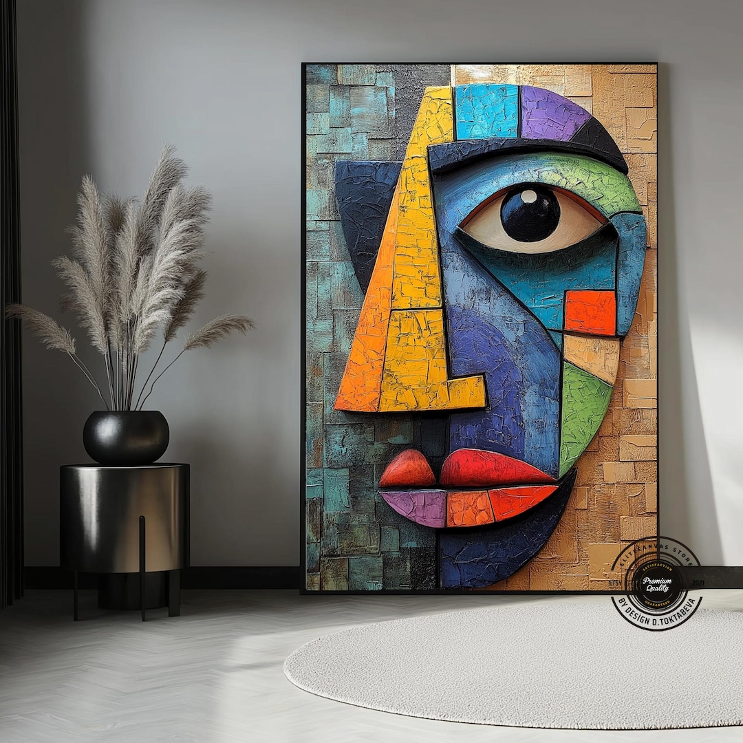 Colorful Cubist Face Canvas – Modern Abstract Geometric Wall Art - Etsy