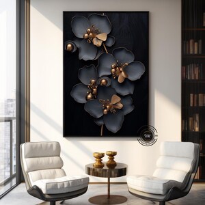 Gold Flower Digital Print, Floral Wall Art, Flower Wall Art, Botanical ...