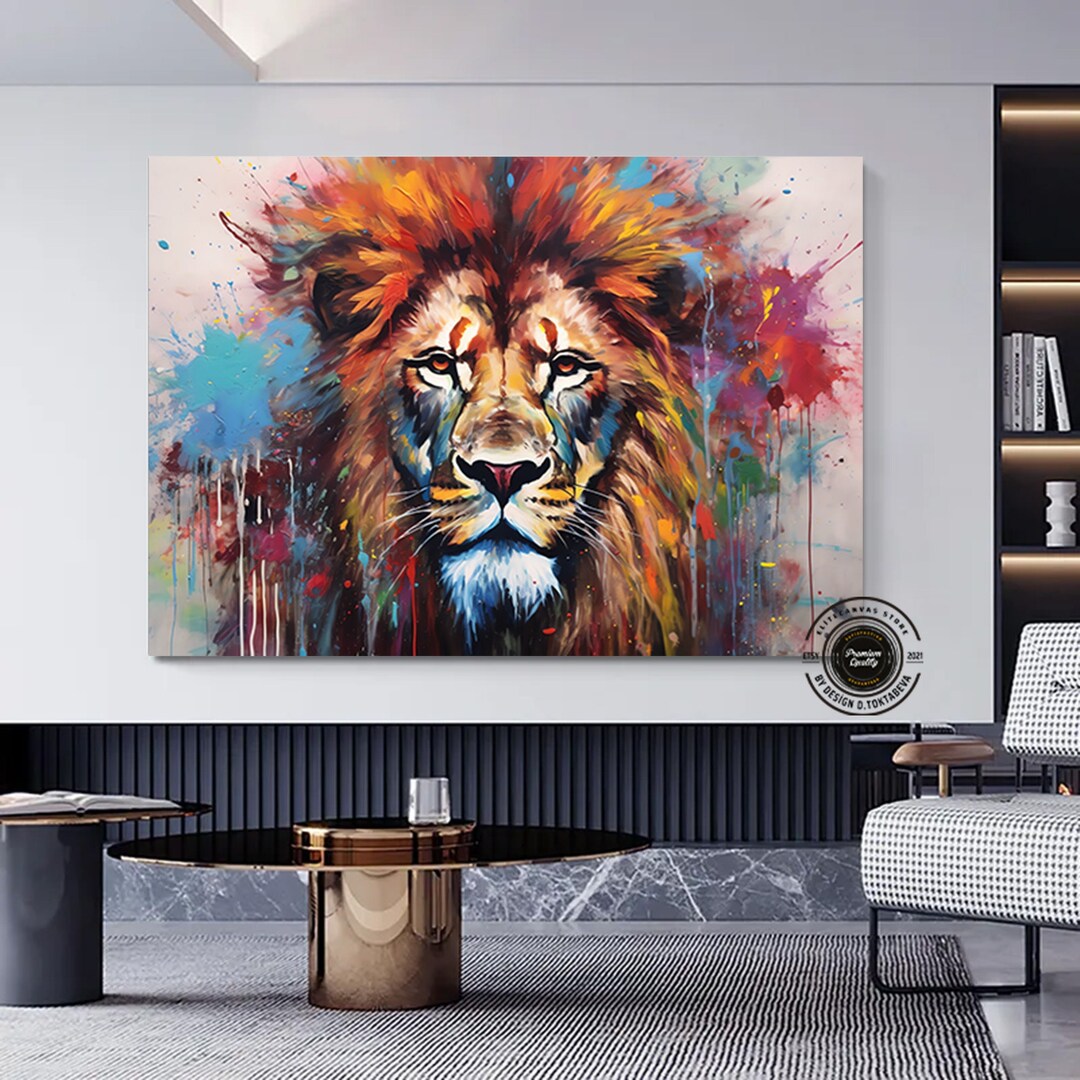 Graffiti Lion Canvas Print Art, Colorful Paintings on Canvas, Home Wall ...