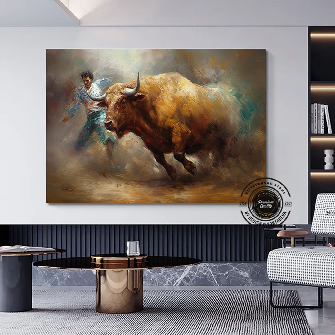 Bull Canvas Painting Bull Painting,bull Painting Art,bull Wall Decor ...