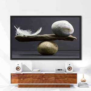 Feather and Stone Wall Art, Balance Abstract Art, Balance Wall Art, Zen ...