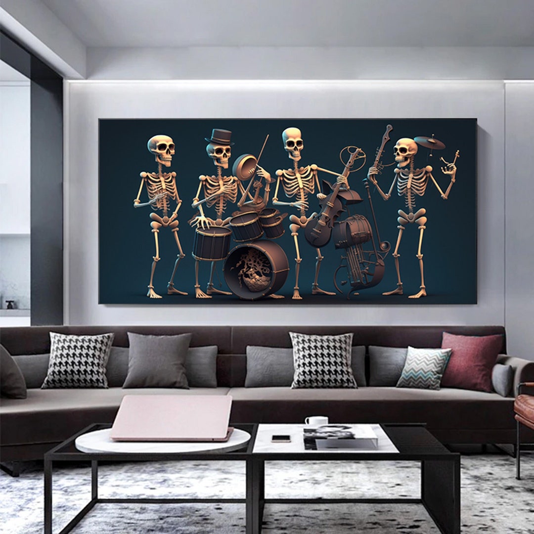 Wall Art of Skeleton Playing Music With Drums, Saxophone, Violin and ...