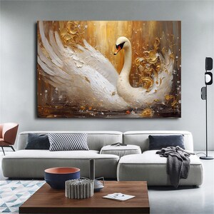 White Majestic Swan Bird Modern Painting Design Home Decoration Canvas ...