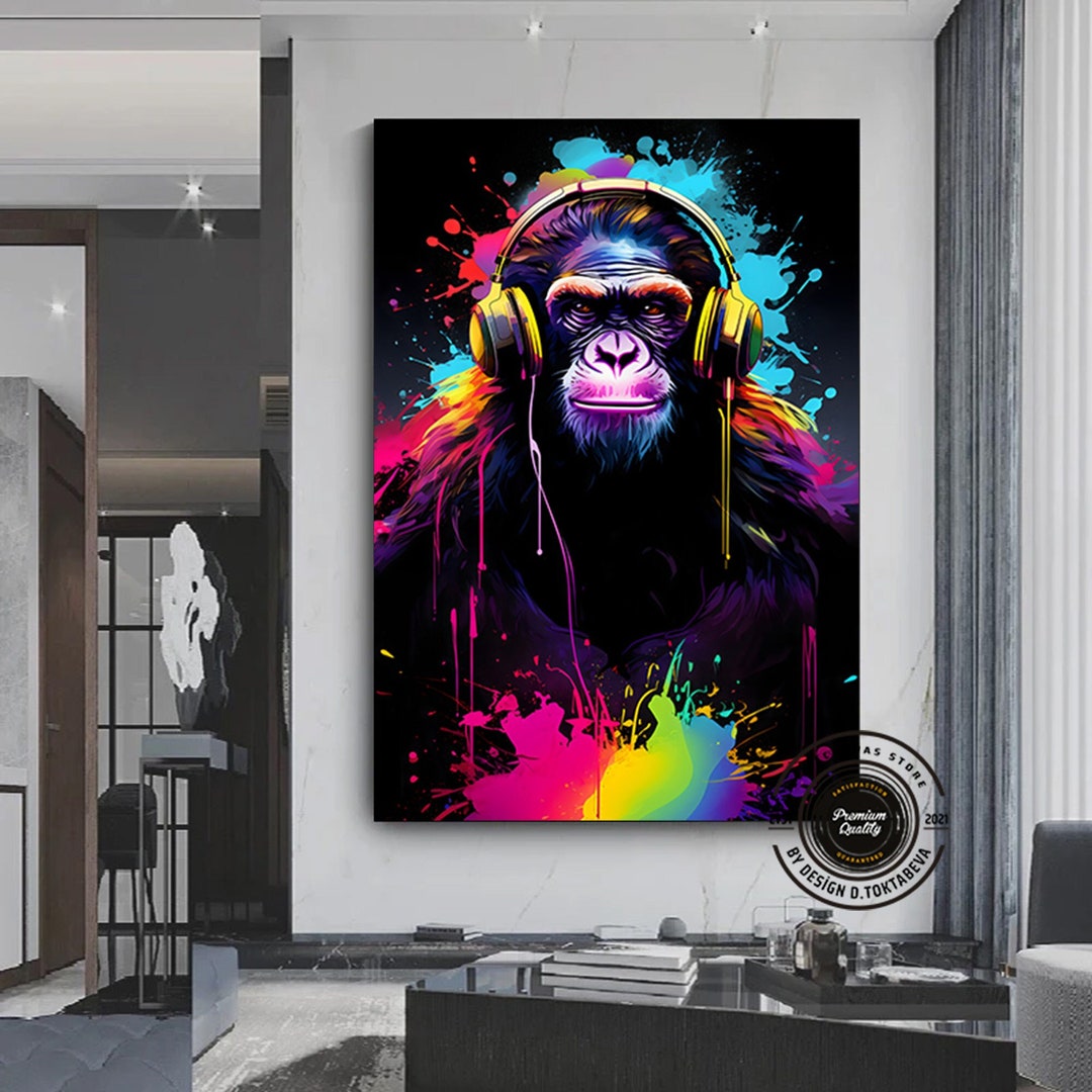 Trendy Monkey Graffiti Art: Colorful Home Decor Canvas Print - Etsy