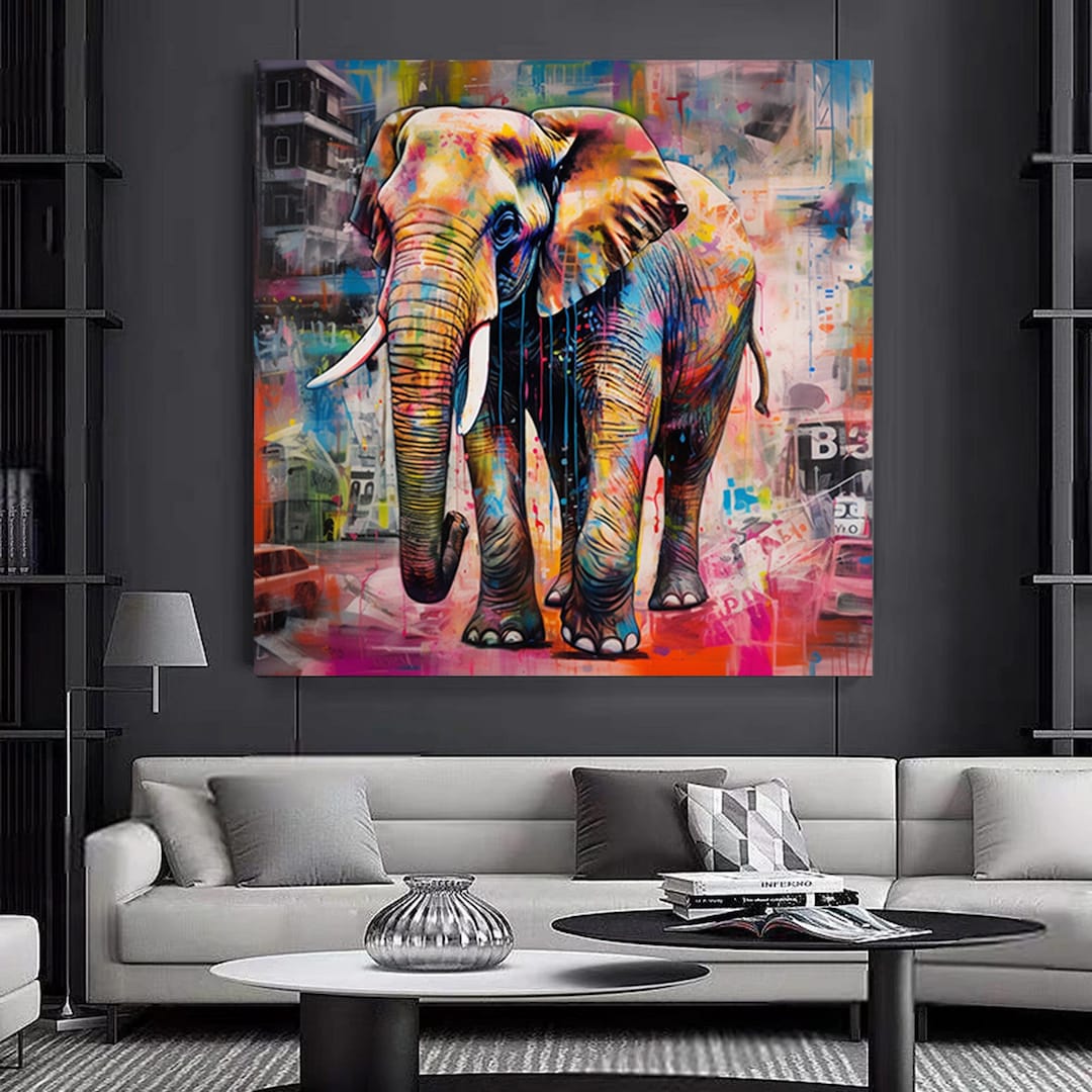 Graffiti Elephant,graffiti Print Art Canvas,graffiti Canvas Art ...