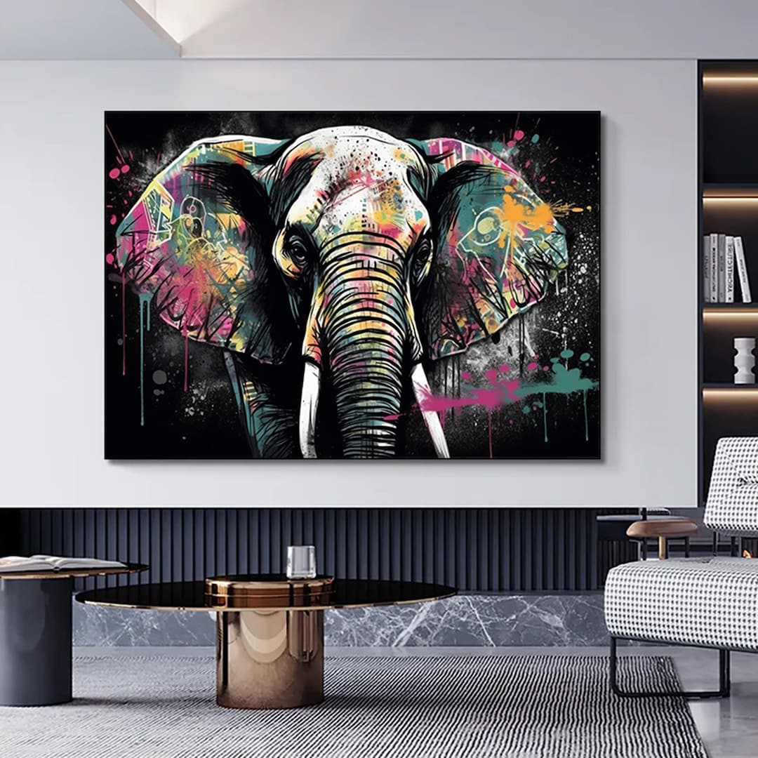 Modern Graffiti Elephant.graffiti Wall Art Decor.elephant Canvas Wall ...