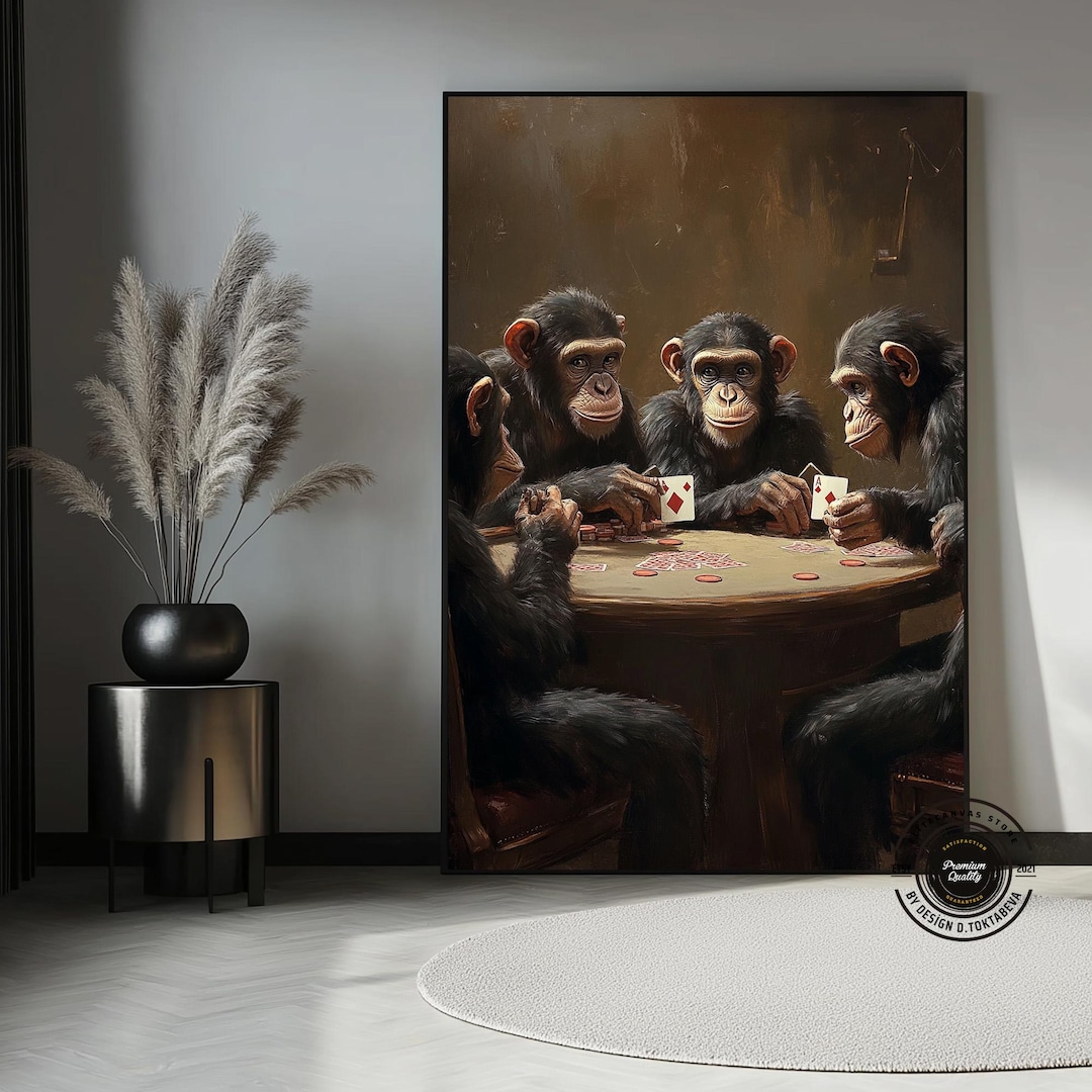 Funny Monkey Poker Canvas Art: Humorous Chimpanzee Print - Etsy