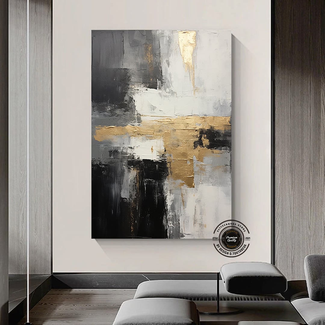 Grey and Gold Abstract Art: Modern Canvas Print - Etsy